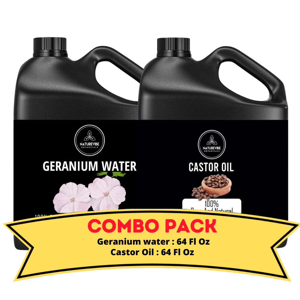 Geranium Water & Castor Oil - Bundle of 64 Ounces Each | Hydrating and